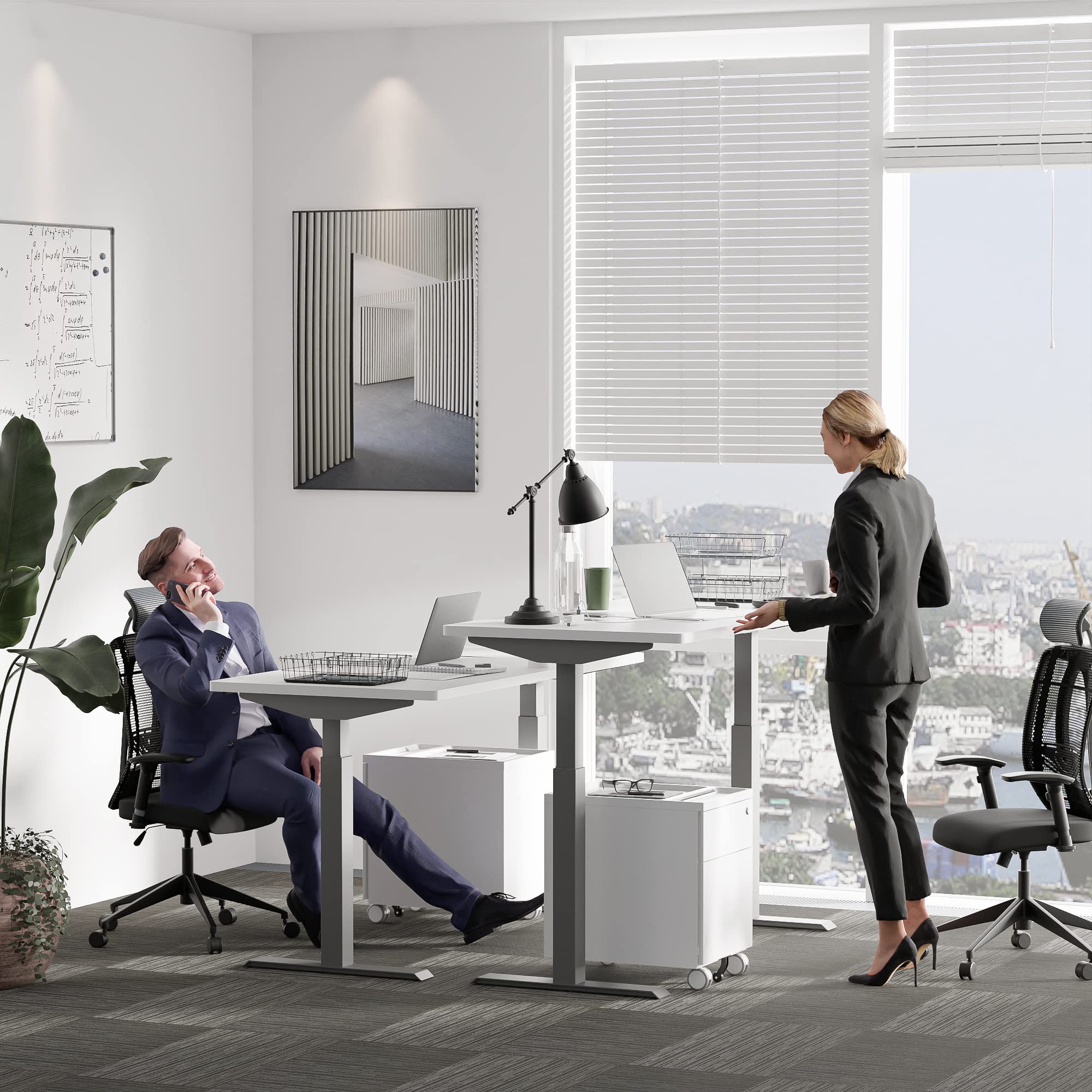 ALFA FURNISHING Dual Motor Standing Desk, 60 x30 Inch Electric Adjustable Height Sit Stand Desk for Home Office, Pre-Set Height Setting and Quick Install Frame (Cloud White Top + Sliver Frame)
