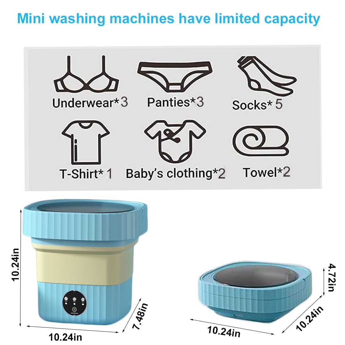 Portable Washing Machine, Foldable Mini Washing Machine, Small Washing Machine for Underwear, Baby Clothes, or Small Items, Suitable for Apartments, Dormitories, Camping, Travel (6 Liters),Blue