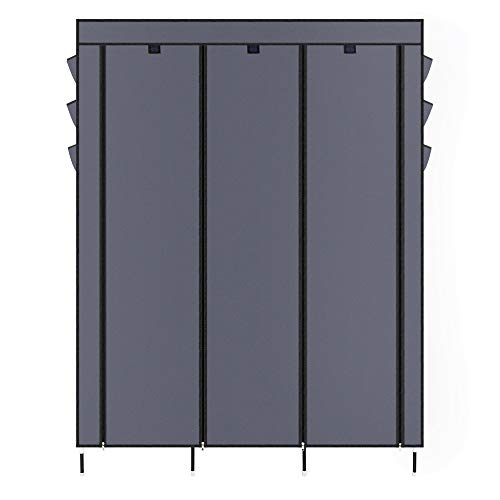 Simply-Me Wardrobe Storage Closet Portable Closet Clothes Storage Organizer Non-Woven Fabric Closet Organizers and Storage Shelves with Side Pockets,69-Inch (Gray)