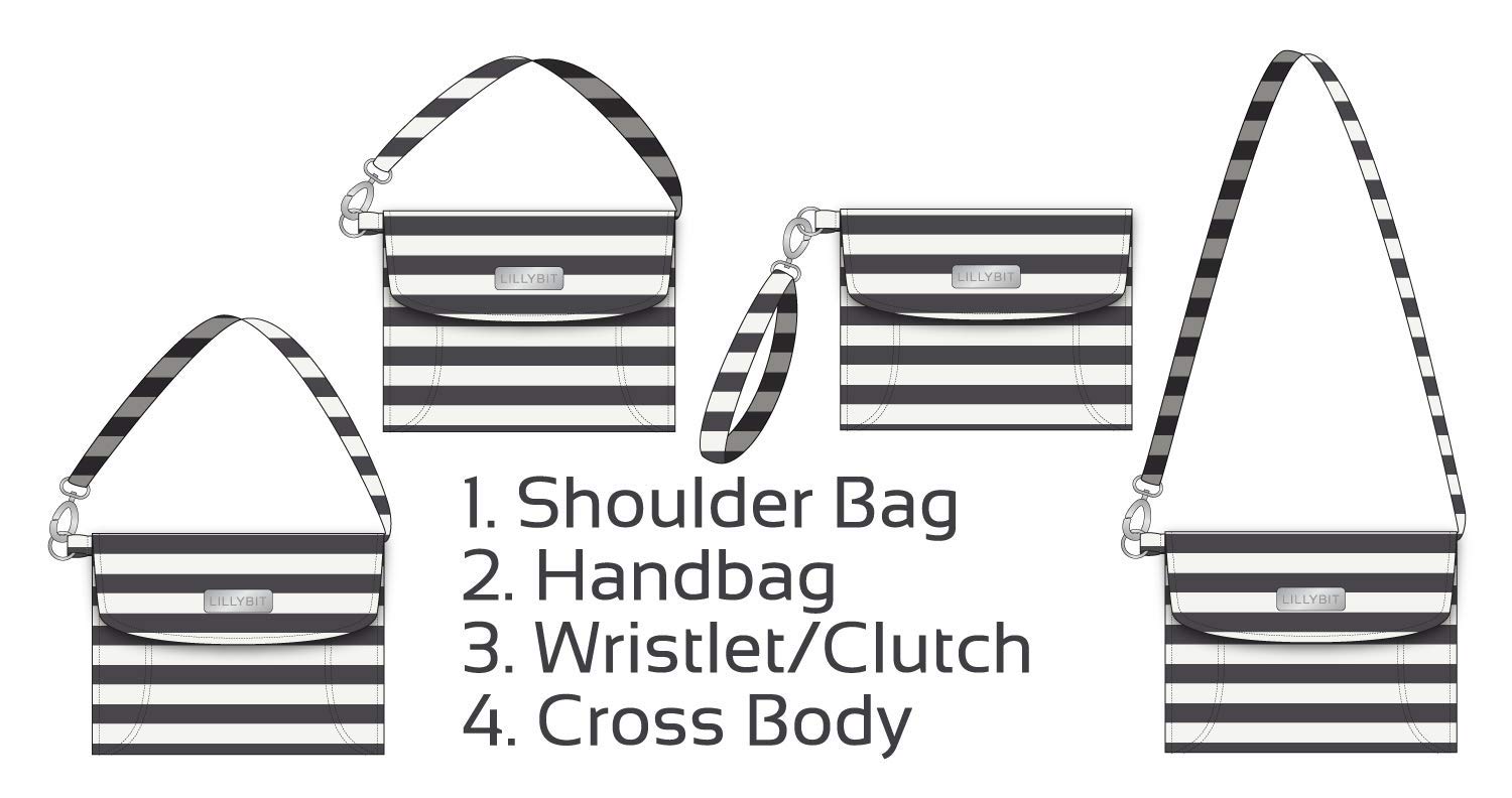 LillyBit Uptown Diaper Clutch (Black and White Stripes)