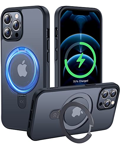 CASEKOO Designed for iPhone 12 Pro Max Case with Magnetic Invisible Stand [Military Drop Protection] [Compatible with MagSafe] Shockproof Slim Translucent Matte Cases 6.7 Inch 2020, Black