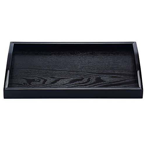 JPCRAFT Rectangle Wooden Serving Tray Breakfast Tray with Handles, Black, 14 by 9-Inch