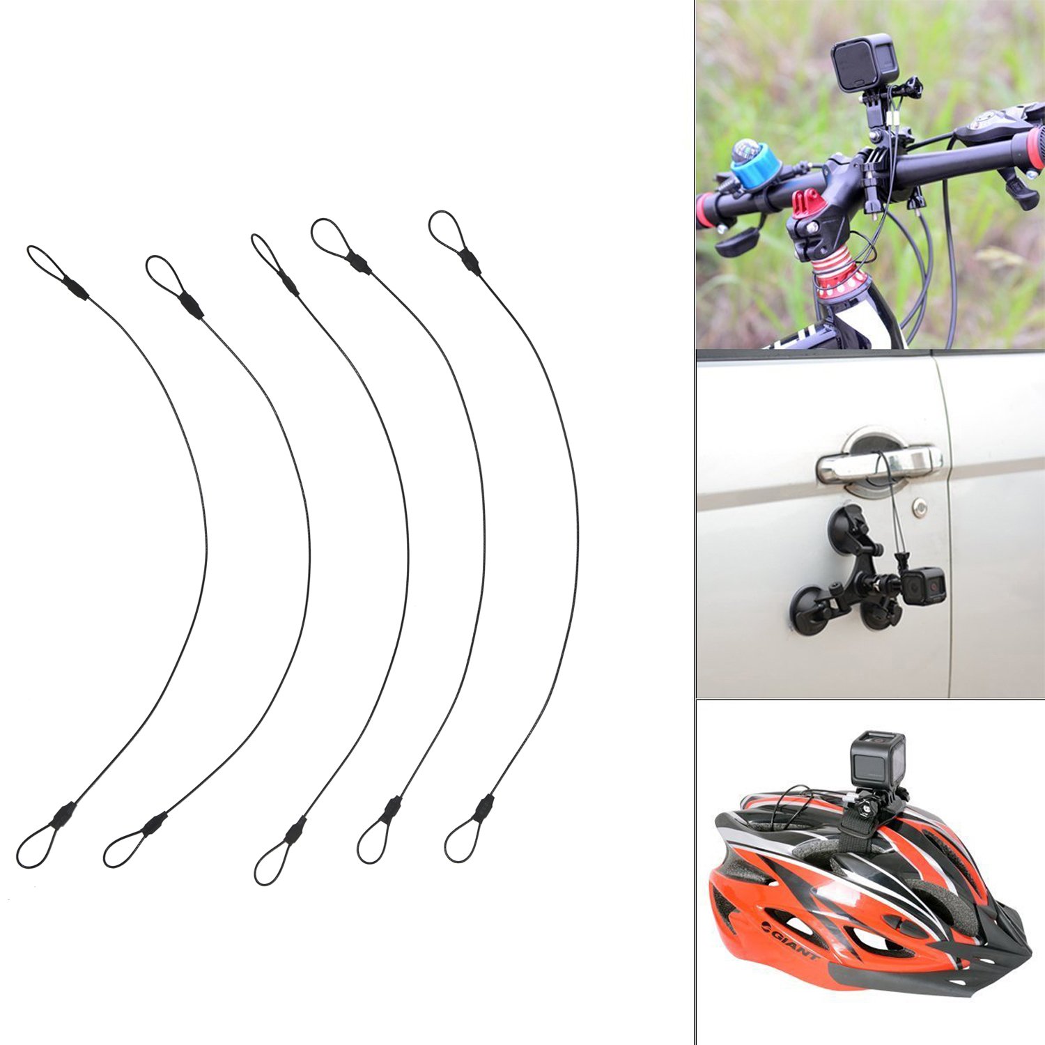 SIOTI Steel Tether Lanyard, Wirerope, 5PCs Pack, 24in Compatible for Hero 1~10, Action Camera and Other Applicable Equipment (24in)