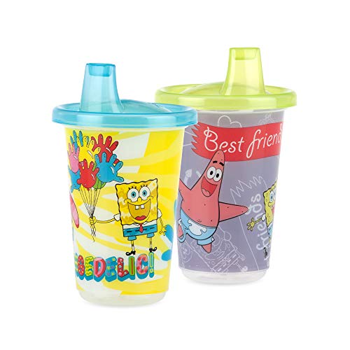 Nuby 6 Pack Wash or Toss Reusable Cups & Lids with Spout, Nickelodeon SpongeBob SquarePants, 10 oz.