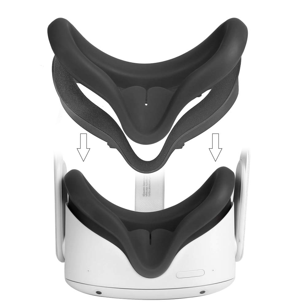 Akaigu Silicone Cover Silicone VR Face Cover with Eye Pad Lens Protect Cover for Oculus Quest 2 Sweatproof Lightproof VR Accessories (Black)