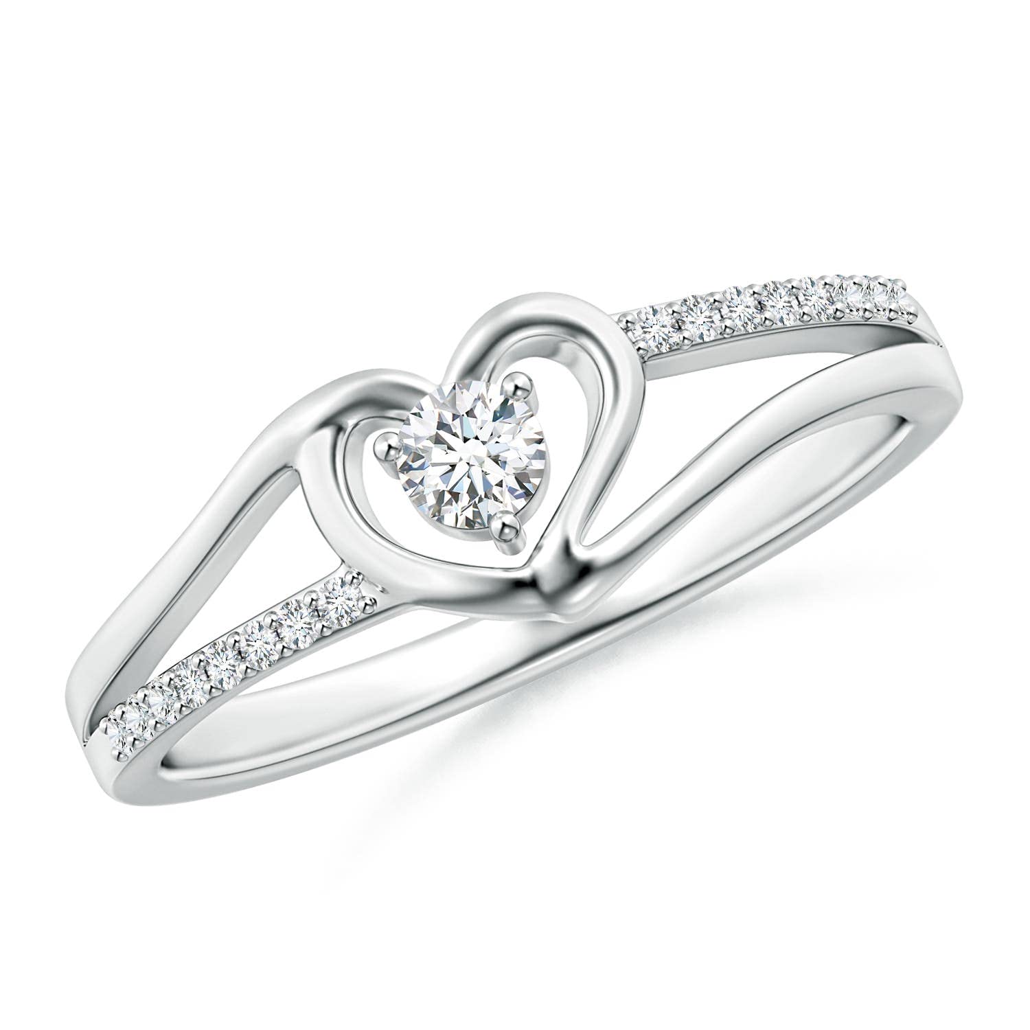 Angara Natural Diamond Split Shank Heart Promise Ring for Women, in Sterling Silver Size-4 (Color-GVS2 | Size-1.5mm) | April Birthstone Jewelry Gift for Women | Wedding | Anniversary | Engagement