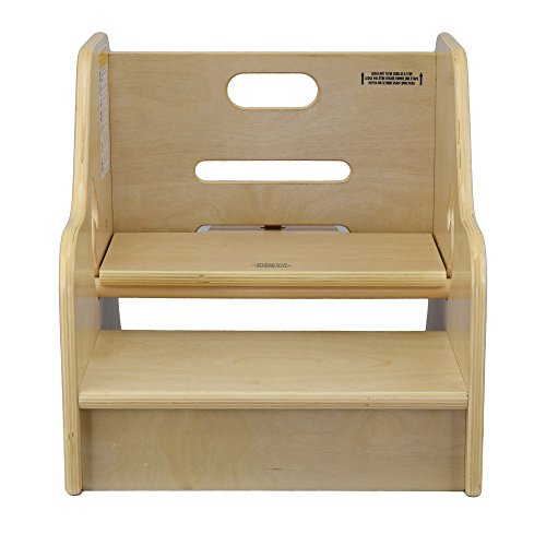 Little Partners Toddler Step Up Stool | Wooden Step Stool with 2 Position Height Adjustment for Kitchen, Bathroom and Nursery (Natural)