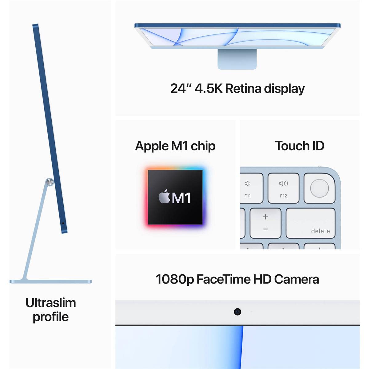 Apple iMac 24" with Retina 4.5K Display, M1 Chip with 8-Core CPU and 8-Core GPU, 16GB Memory, 512GB SSD, Gigabit Ethernet, Magic Keyboard with Touch ID, Silver, Mid 2021