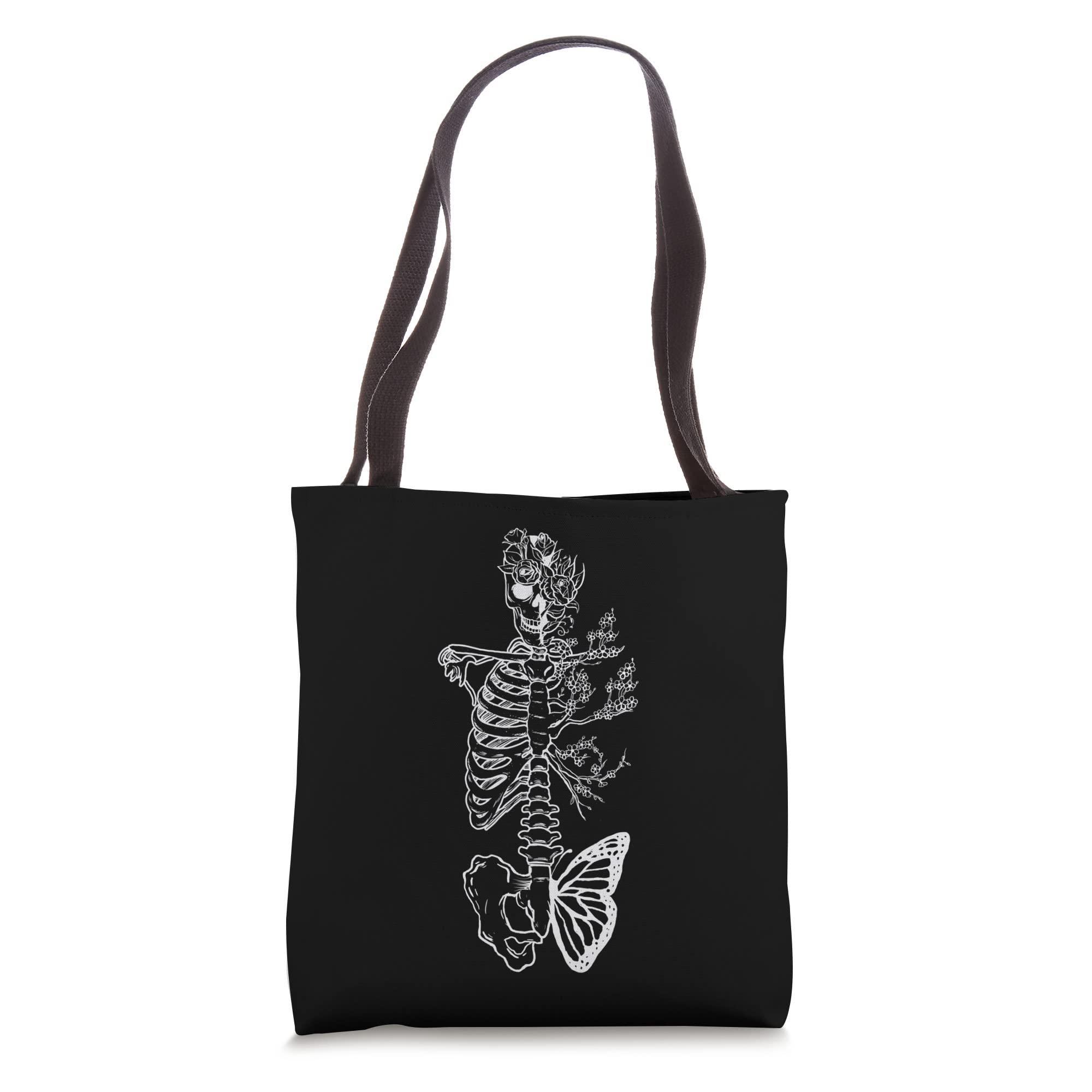 Gothic Skeleton Line Art Aesthetic Soft Grunge Butterfly Tote Bag