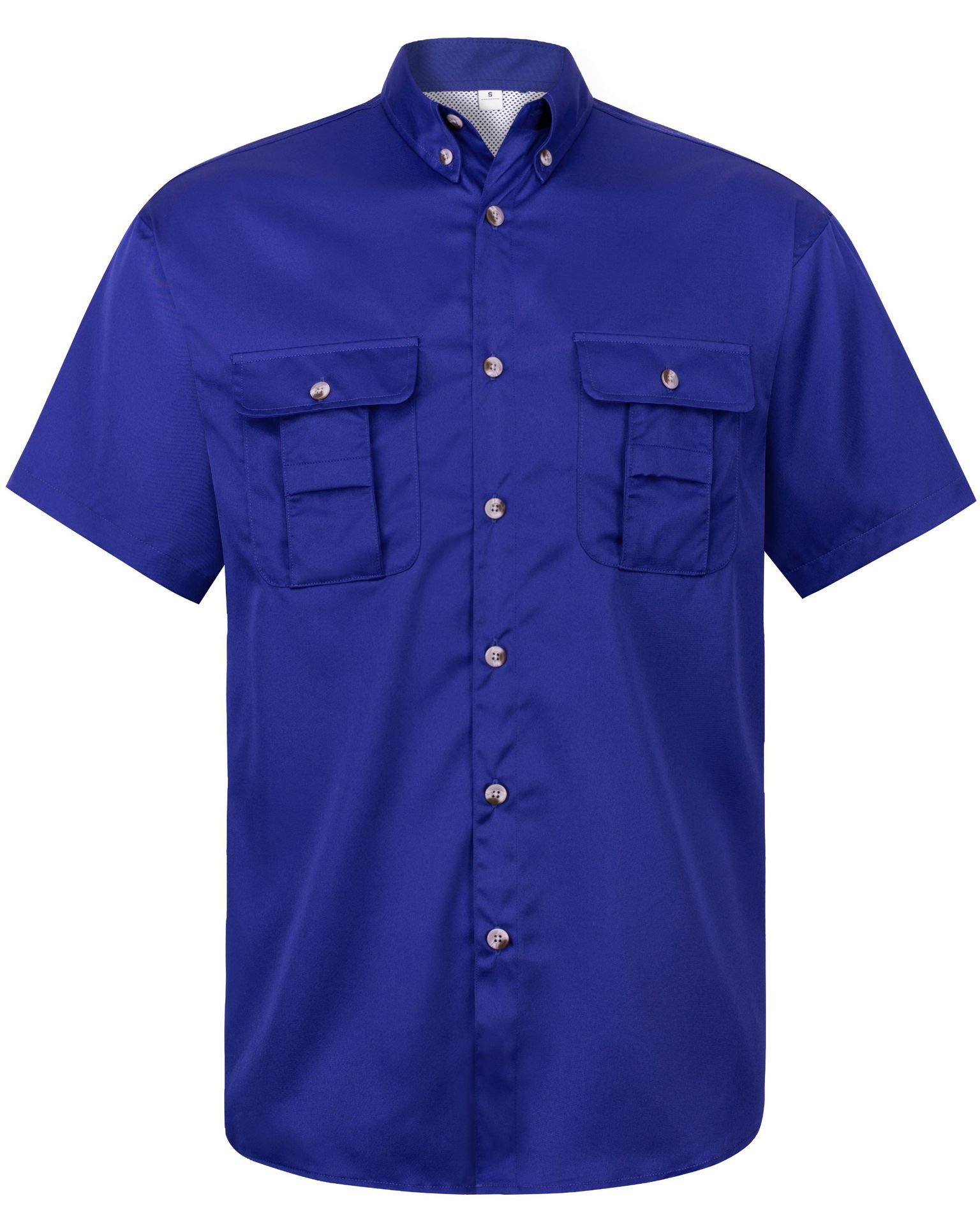 Alimens & Gentle Men's UPF 40+ UV Protection Shirts, Breathable Quick Dry Short Sleeve Fishing Shirt, Blue, Medium