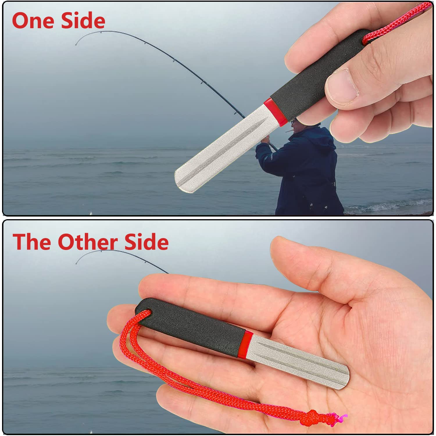 Armiika Fish Hook Sharpeners, 4 Inch Portable Double Groove Fishing Hook Sharpening Hone Hook Sharpener Hook File with Handle,Double Sided Diamond Handle Fine and Medium Grit Grinding Tool