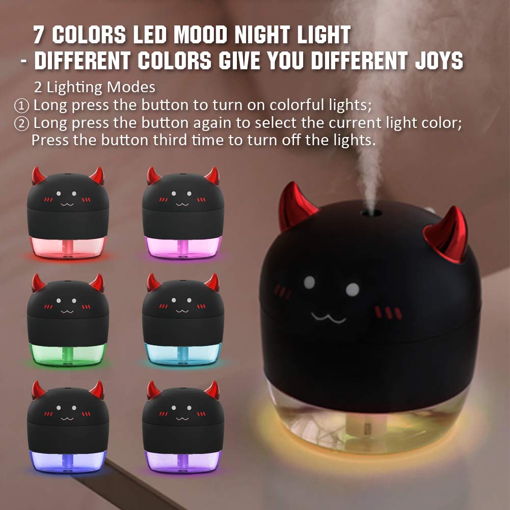 ALLYAG Ultrasonic Cool Mist Humidifier, Quiet, 7 Color Night Light, Adjustable Mist Output,Timing Auto Shut-Off, Portable Air Vaporizer Humidifier Small Devil Design is a Gift for Family Friends Kids