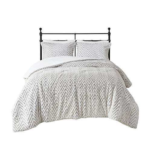 Madison Park Adelyn Ultra Soft Plush Faux Fur Chevron 3 Pieces Bedding Sets Bedroom Comforters, King/Cal King, Ivory