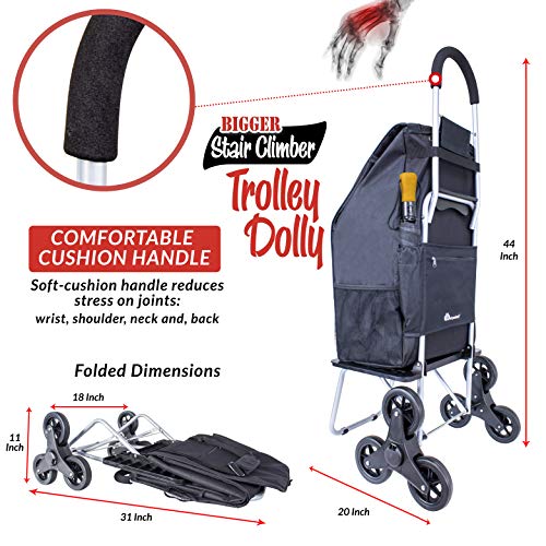 dbest products Stair Climber Bigger Trolley Dolly, Black Grocery Shopping Foldable Cart Condo Apartment 44 Inch