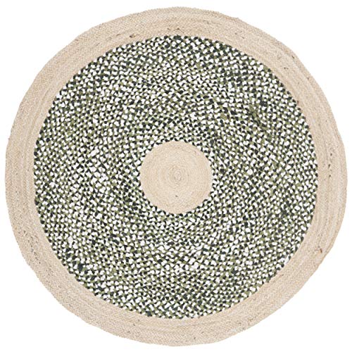 SAFAVIEH Cape Cod Collection 3' Round Green / Natural CAP210Y Handmade Braided Jute & Cotton Area Rug
