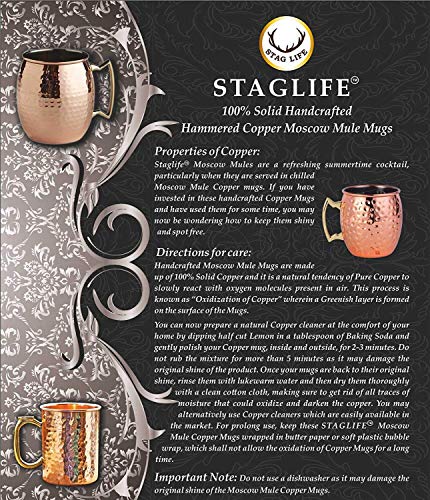 Staglife Black Diamond Moscow Mule Copper Mugs & Copper Cups for Moscow Mules Hammered Finish Set of 2