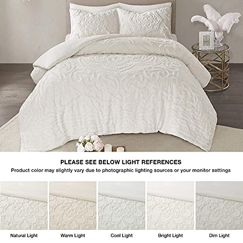 Madison Park Laetitia Comforter Bohemian Tufted Cotton Chenille, Medallion Shabby Chic All Season Down Alternative Bed Set with Matching Shams, Floral Off White King/Cal King(104"x92") 3 Piece