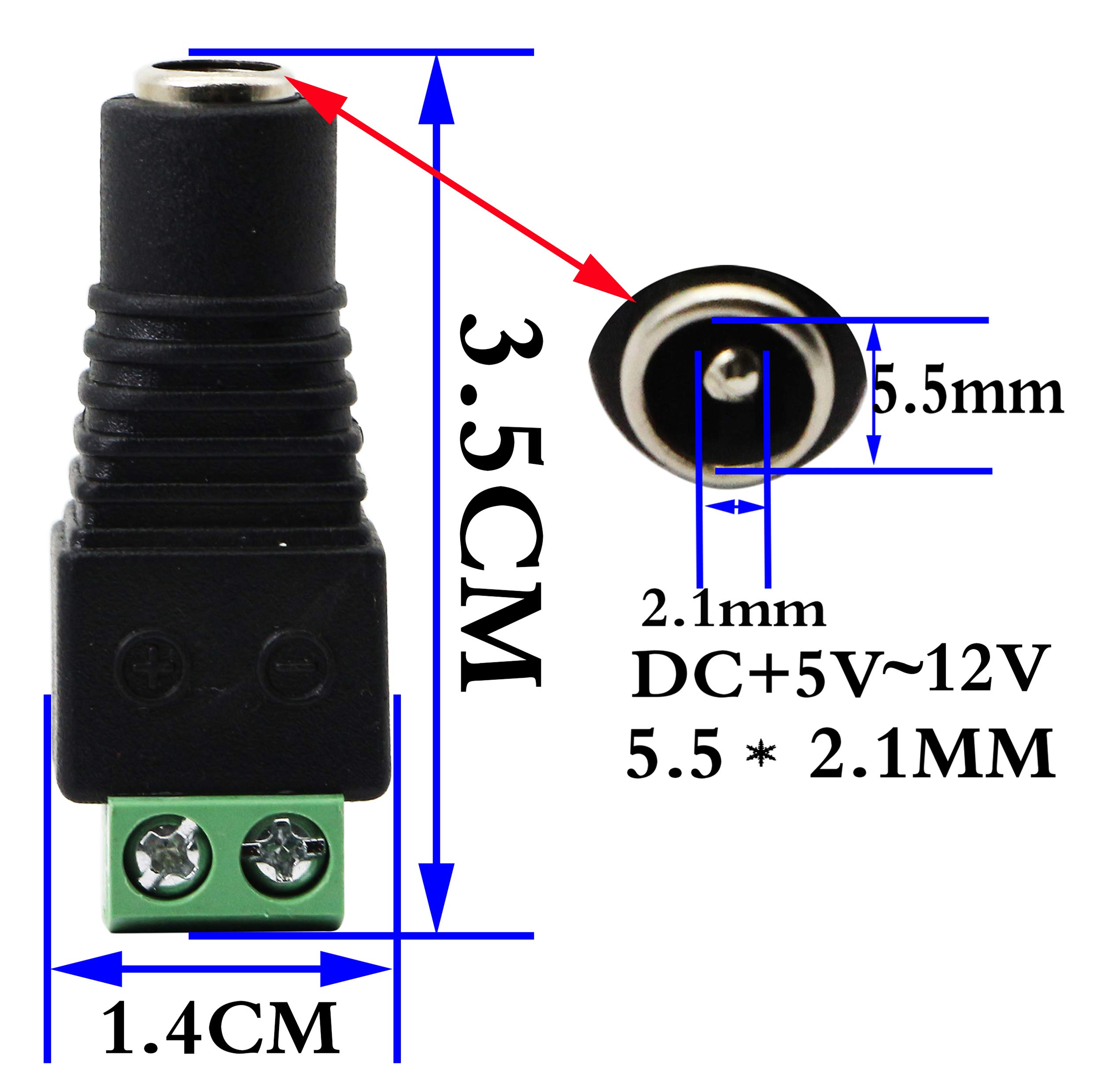 zdyCGTime DC 5.5 X 2.1mm Adapter 2.1 X5.5mm Female Barrel Power Jack to 2 Pin/Way Female Bolt Screw Type terminals Adapter Connector for CCTV Security Camera, LED Strip Light (20pack Female)