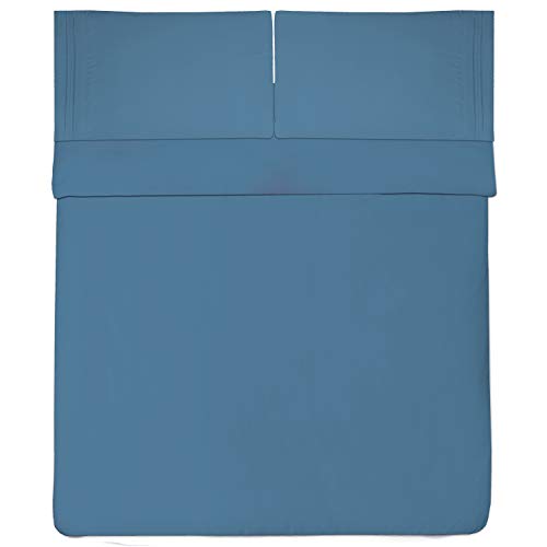 Split King Sheets - Breathable Luxury Sheets with Full Elastic & Secure Corner Straps Built In - 1800 Supreme Collection Extra Soft Deep Pocket Bedding Set, Sheet Set, Split King Size, Denim