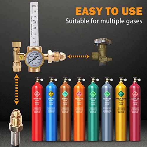 Argon CO2 Regulator, Tig Mig Welding Regulator Argon Flow Meter with 6.6Ft Gas Hose CGA-580 Inlet 0-3500PSI Pressure Gauge 10-60 CFH