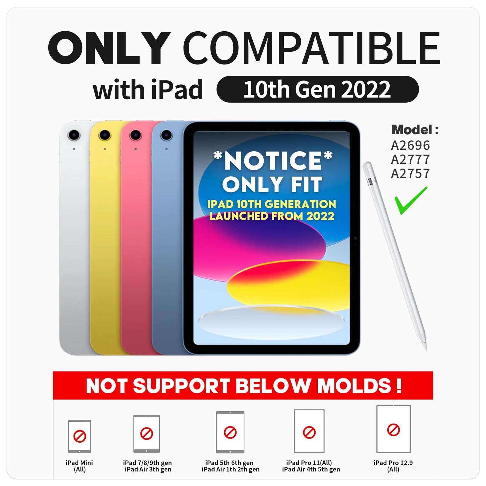 BABG iPad 10th Generation Case with Keyboard(2022), Multi Touchpad, 360°Swivel, Rainbow Backlight, Pencil Holder for iPad 10th Gen 10.9 inch 2022-Black
