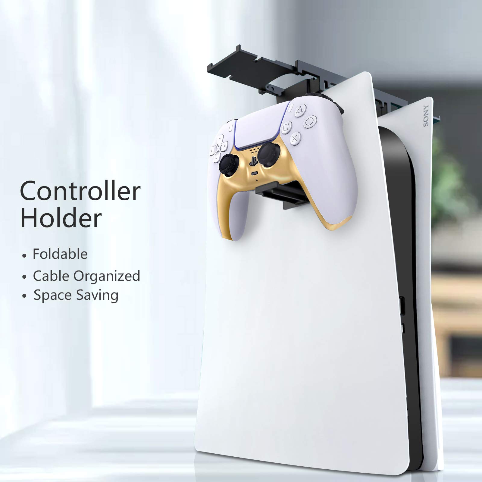AKNES Headphone Stand Headset Holder for PS5,Game Controller Holder Compatible with PlayStation 5, Xbox Series X Controller Stand Mount for PS5 DualSense, No Screws & No Adhesive Tape