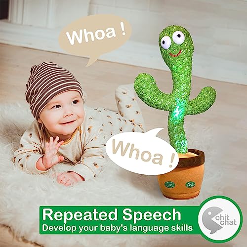 Pbooo Dancing Cactus Mimicking Toy,Talking Repeat Singing Sunny Cactus Toy 120 Pcs Songs for Baby 15S Record Your Sound Sing+Dancing+Recording+LED