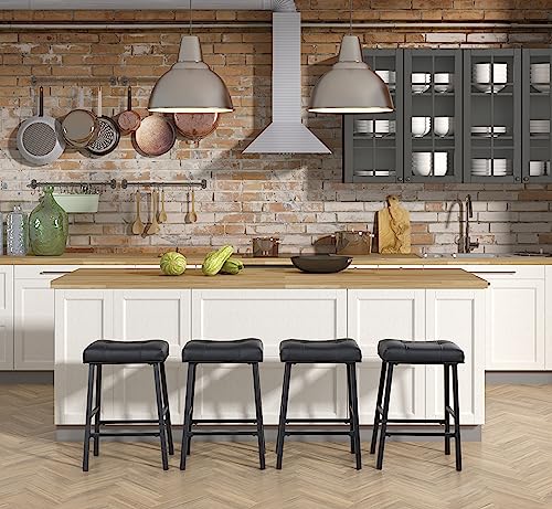 KAIRUITUCH 24 inch Bar Stools, Counter Height Kitchen Bar Stools for Home Bar, Dining, Saddle Seat Padding, Black Metal Legs, KR302PBK1