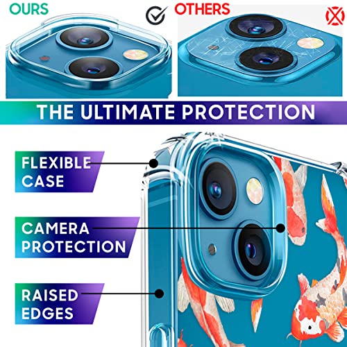 CaseYard Clear Soft & Flexible TPU Case for iPhone-13-Mini Ultra Low Profile Slim Fit Thin Shockproof Transparent Protective Cover Drop Protective Case Koi Fish Pond