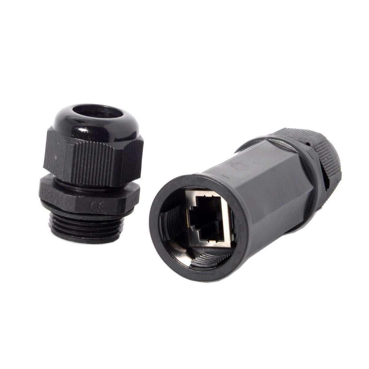 VizGiz 2 Pack Waterproof RJ45 Coupler IP68 Shielded Ethernet Connector Female to Female CAT6 CAT5E CAT5 Cable Extender Adapter for Outside Security Camera LAN Network CCTV Bullet Cam Surveillance