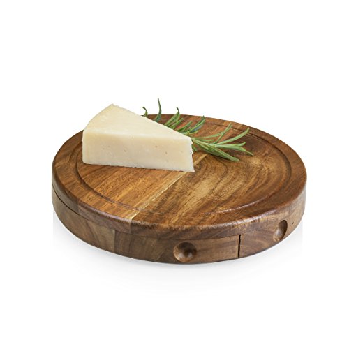 TOSCANA - a Picnic Time brand Acacia Brie Cheese Board and Knife Set - Charcuterie Board Set - Wood Cutting Board, (Acacia Wood) 7.5 Inches