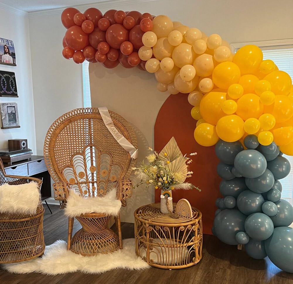 Beaumode Retro Blue Orange Mustard Yellow Balloon Arch Garland Kit 149pcs for Here Comes the Son Baby Shower Boy First Trip Around the Sun Theme Birthday Boho Party Backdrop Decoration (Slate Blue)