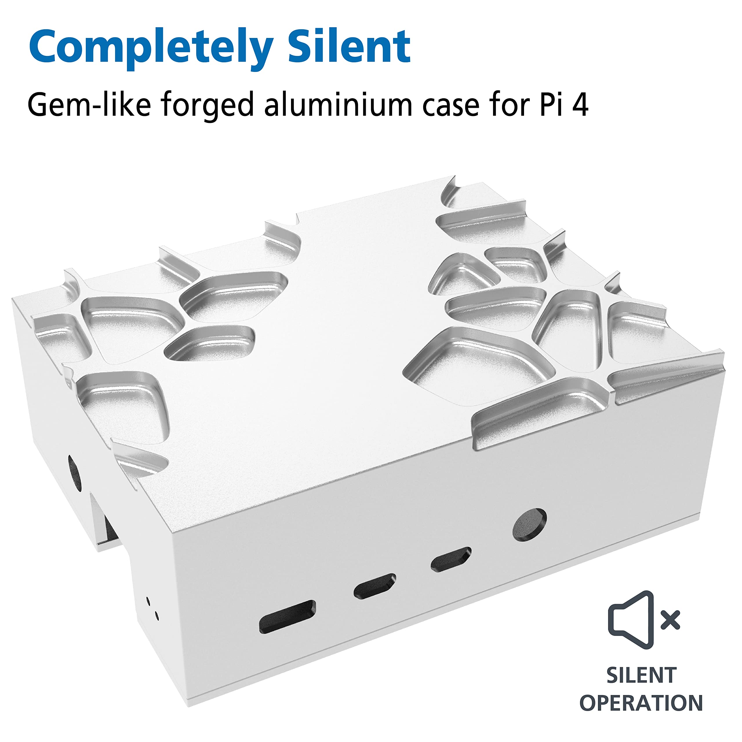 Akasa Gem Pro, Pure Aluminum Raspberry Pi 4 Case, Heavy Duty Pi 4 Heatsink, Ultra Quiet Passive Cooling Raspberry Pi Housing, Supports Raspberry Pi 4 Model B, Silver, A-RA09-M2S