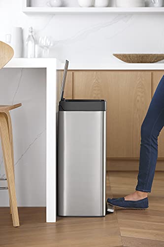 Kohler 13 Gallon Hands-Free Kitchen Step, Trash Can with Foot Pedal, Quiet-Close Lid, Stainless Steel