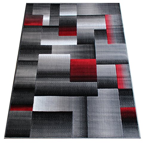 Masada Rugs, Modern Contemporary Area Rug, Red Grey Black (5 Feet X 7 Feet)