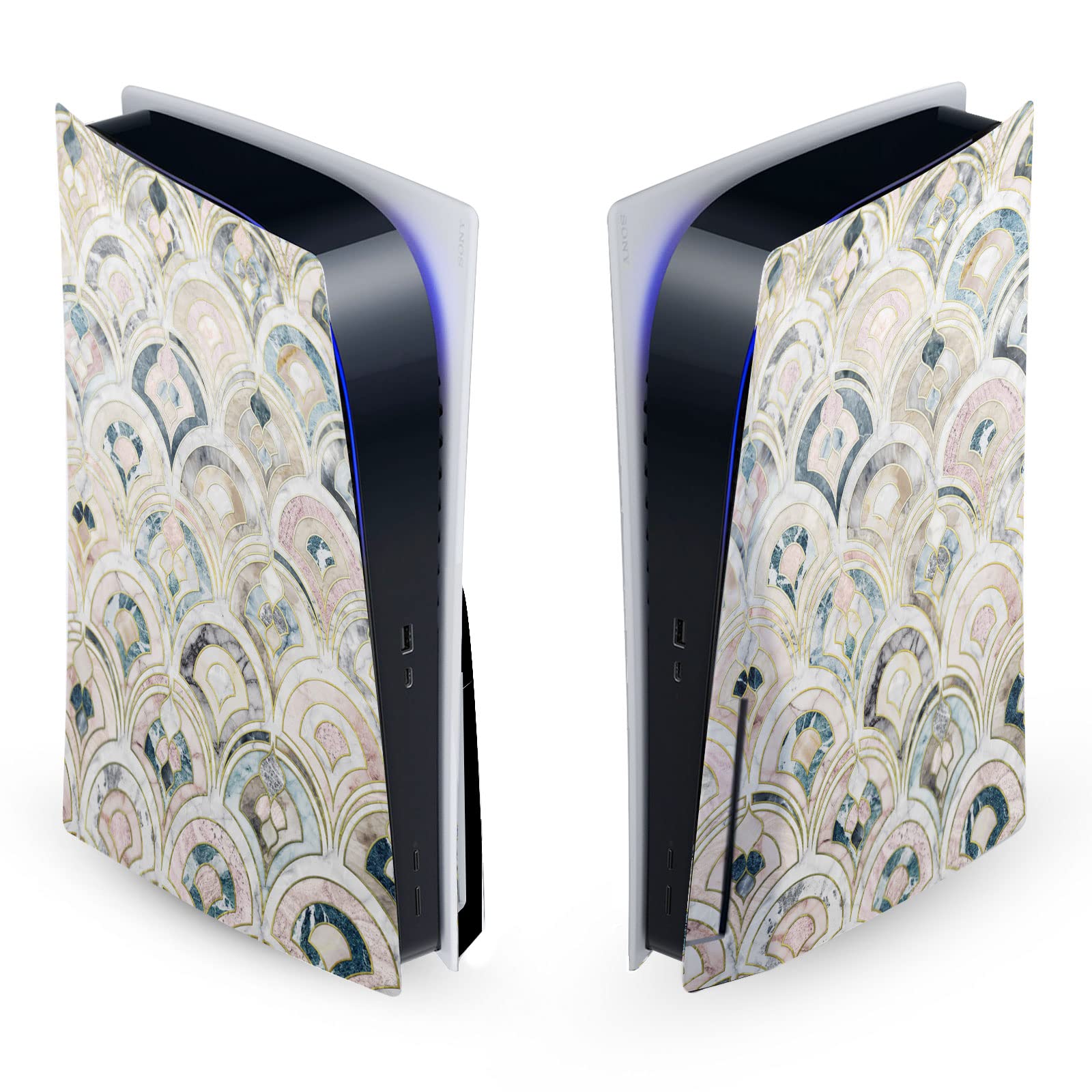Head Case Designs Officially Licensed Micklyn Le Feuvre Art Deco Tiles In Soft Pastels Art Mix Vinyl Faceplate Sticker Gaming Skin Decal Compatible With Sony PlayStation 5 PS5 Disc Edition Console