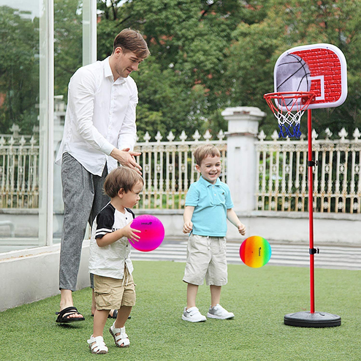 Four Square Balls, 8.5 Inch Playground Ball for Kids Outdoor Dodgeball Kickball Handball Game with Hand Pump (4 Pack)