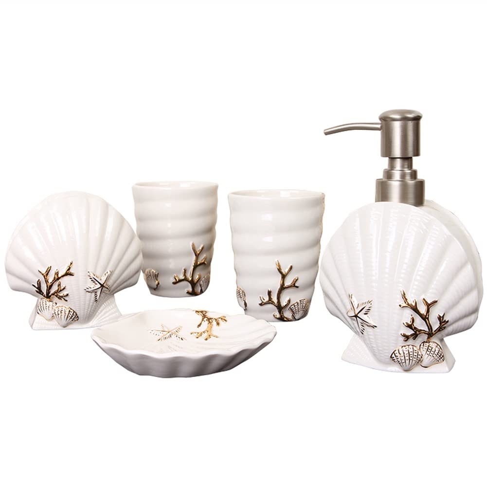 ARINAL Soap Pumps Soap Dispenser Set Creative Ceramic Soap Dispenser Wash Mouth Cup Toothbrush Cup Storage Soap Tray Bathroom Five-Piece Set Liquid Dispencer Container