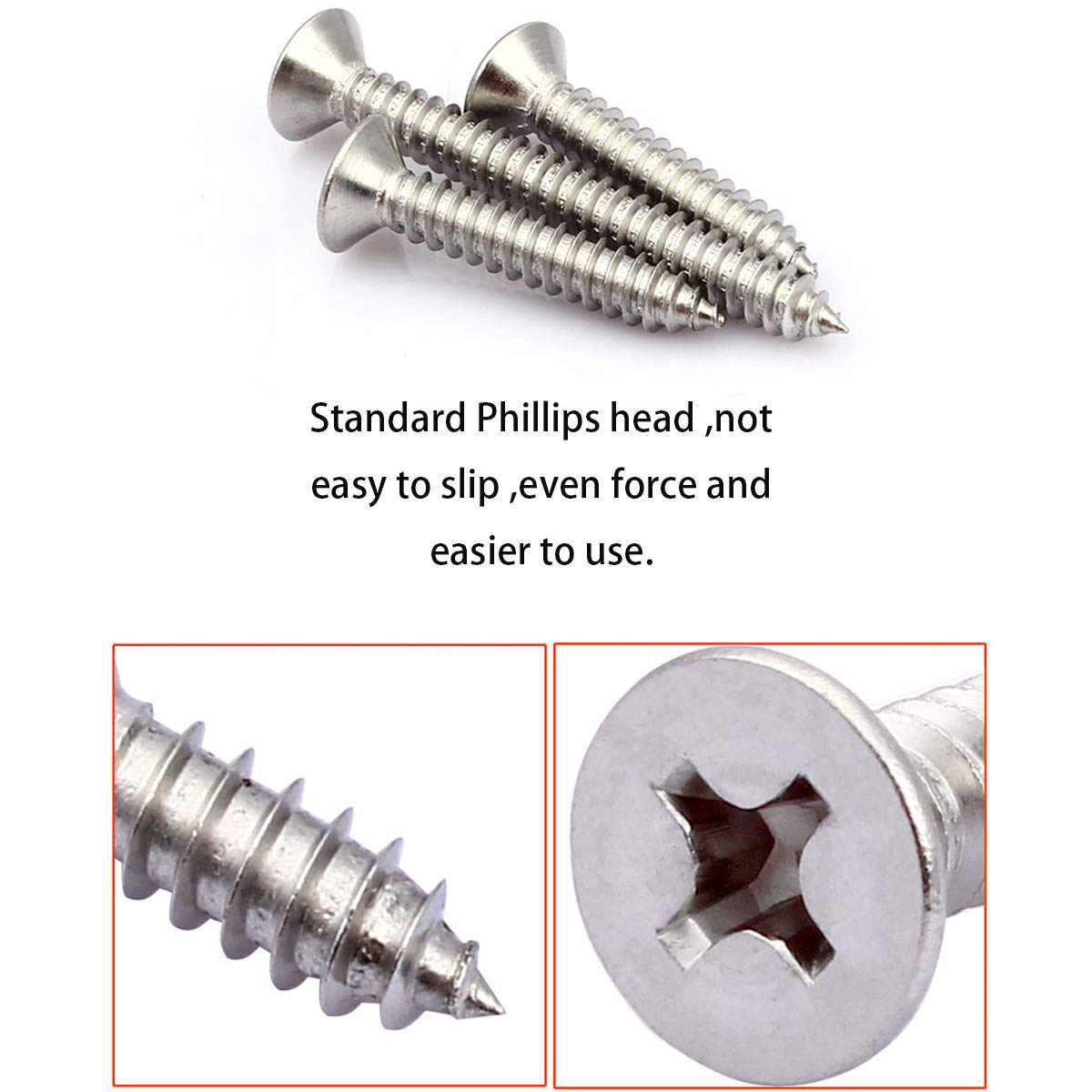 ZLYY 100pcs M4x30mm Stainless Flat Head Phillips Self-Tapping Wood Screw 18-8 (304) Stainless Steel Screw