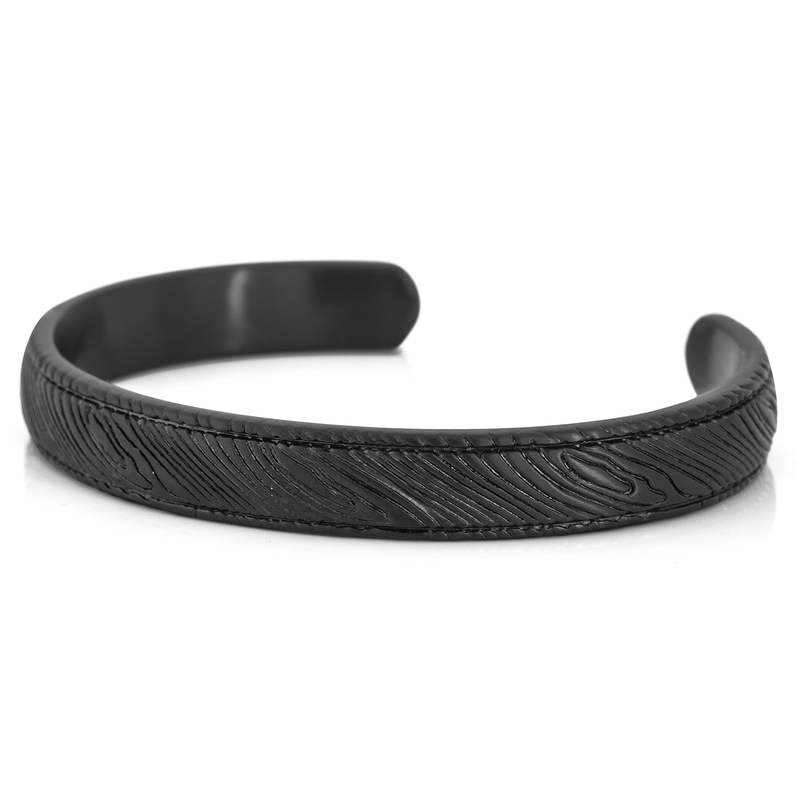 Akitsune Orbis Bangle | Damascus Antique Arm Jewelry Women Mens Stainless Steel Bracelet Rustic - Black 60mm
