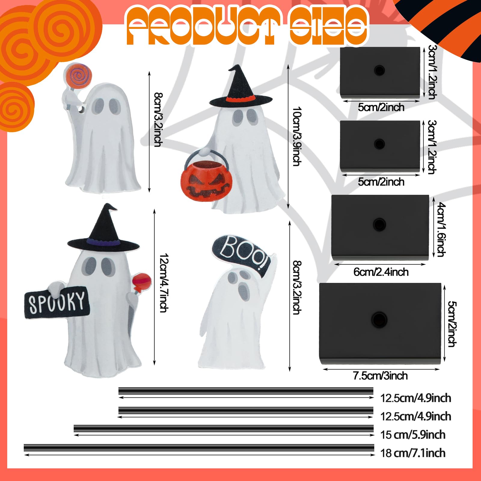 Thyle 4 Pcs Halloween Standing Table Decor Ghosts Wooden Signs Halloween Tiered Tray Decor Table Topper Sign for Halloween Party Favor Decor