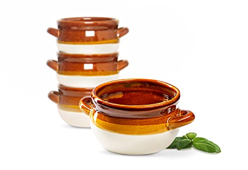 KooK French Onion Soup Crocks, Ceramic Make, Large Handles, Stoneware, Dishwasher, Microwave, Oven & Broil Safe 16oz Standard Capacity & 18oz Full Capacity