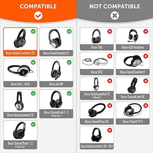 WC Wicked Cushions Premium Replacement Ear Pads for Bose Headphones - Compatible with QC15 / QC25 / QC35 & 35 ii / QC2 / AE2 / AE2i / AE2W / Soundlink - Softer Leather, Luxury Memory Foam | Black