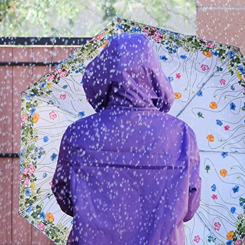 totes InBrella Reverse Closing Folding Umbrella β Inverted Closure Compact Umbrella β Portable, Windproof Rain-resistant Travel Umbrella with Recycled Canopy, Automatic Open and Close, Flower Garden