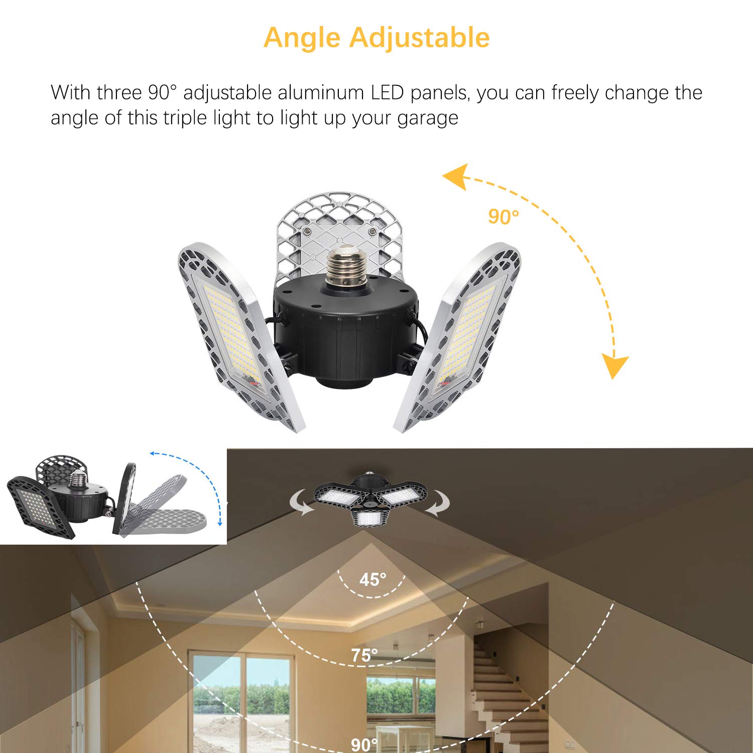 Amazing power Garage Light, 80 Watts Aluminum Basement Light with Adjustable Multi-Position Panels Daylight White 6500K 8000LM