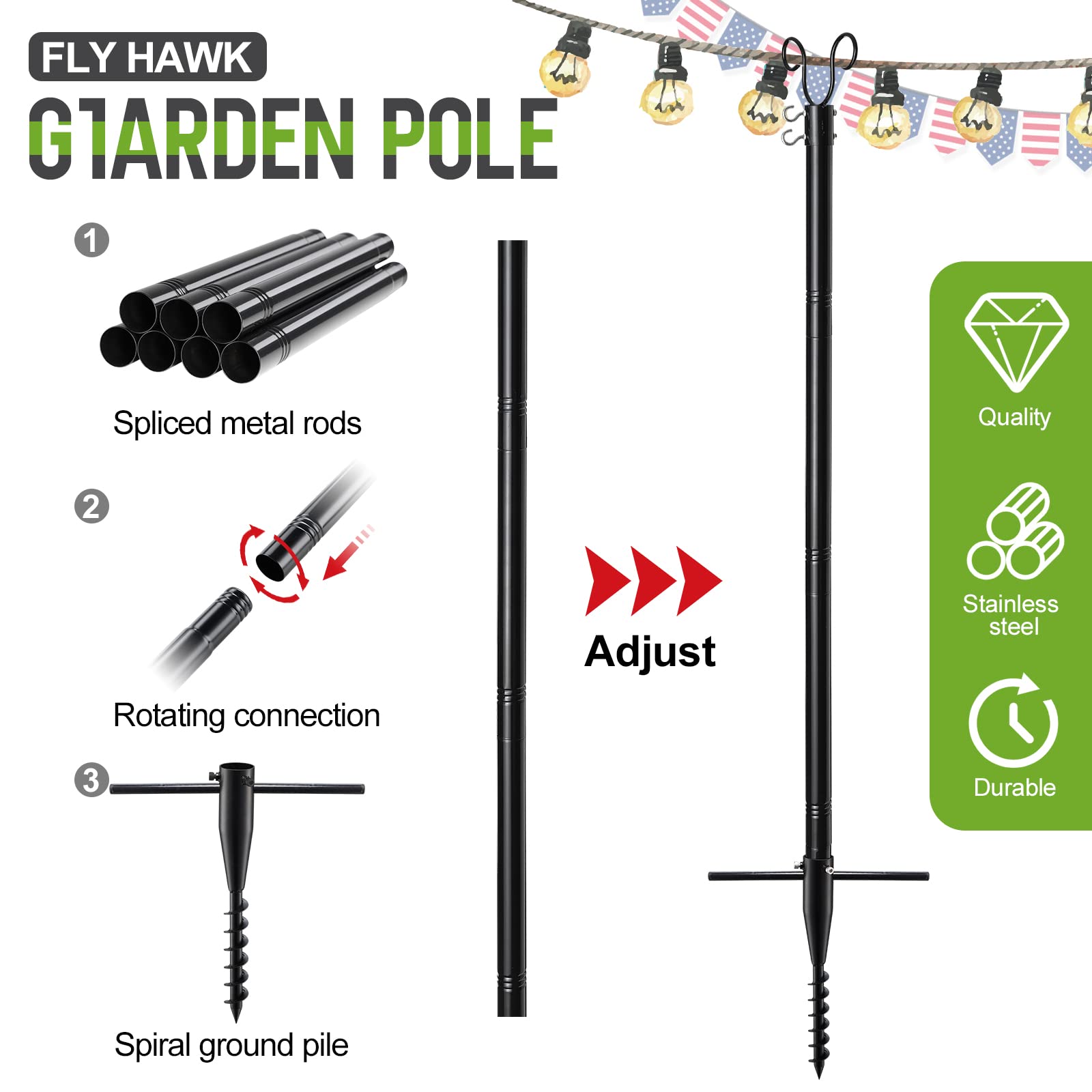 FLY HAWK Outdoor String Lights, String Light Terrace Garden Terrace Residential Cafe Wedding Decoration with Rust Bracket LED or Suspended Light Solar Bulb Upgrade