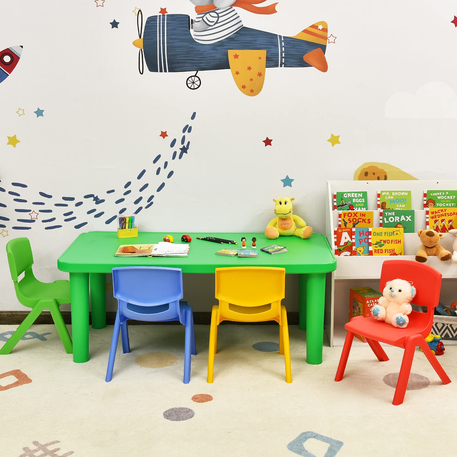 Costzon Kids Chairs, Stackable Plastic Learn and Play Chair for School Home Play Room, Colorful Chairs for Toddlers, Boys, Girls (Multicolor, 4 Chairs)