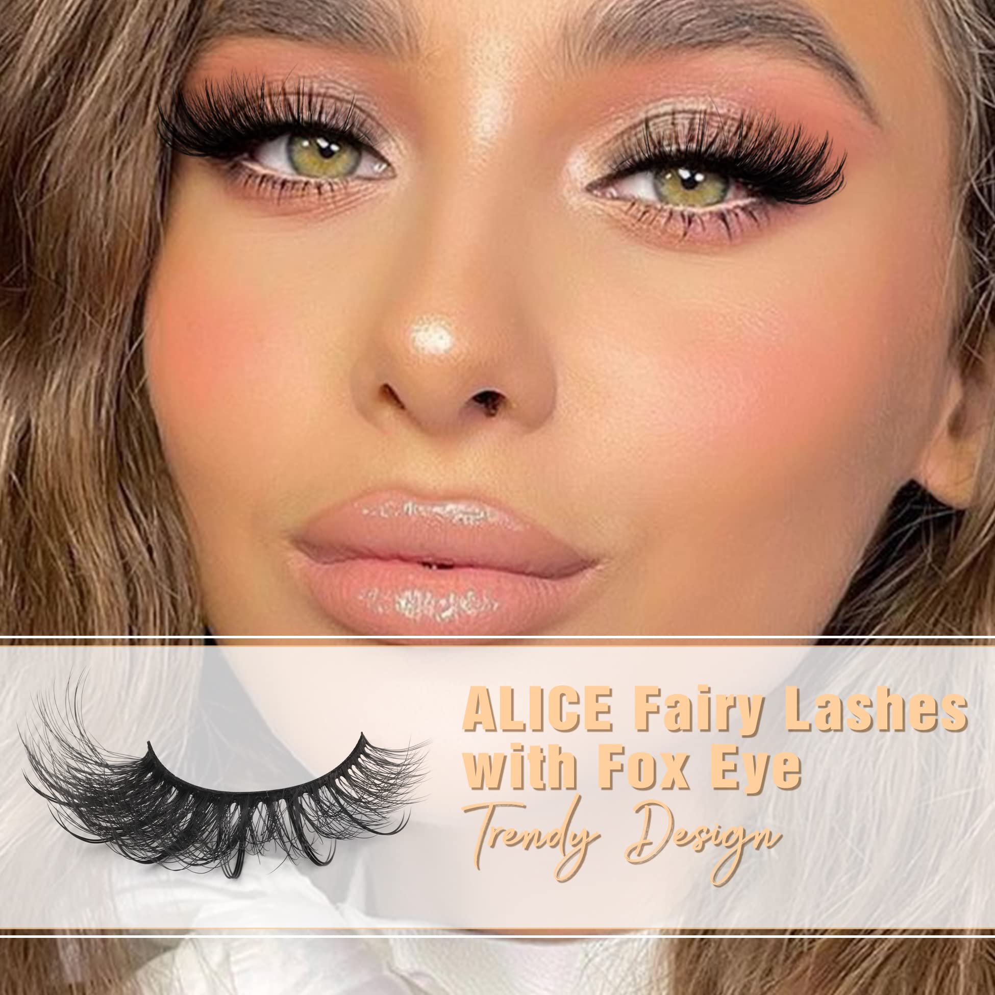 ALICE Eyelashes Fairy Fox Eye Lashes False Eyelashes Mink Wispy Strip Lashes Pack Fluffy Volume Cat Eye Lashes Fake Eye Lashes 9 Pairs