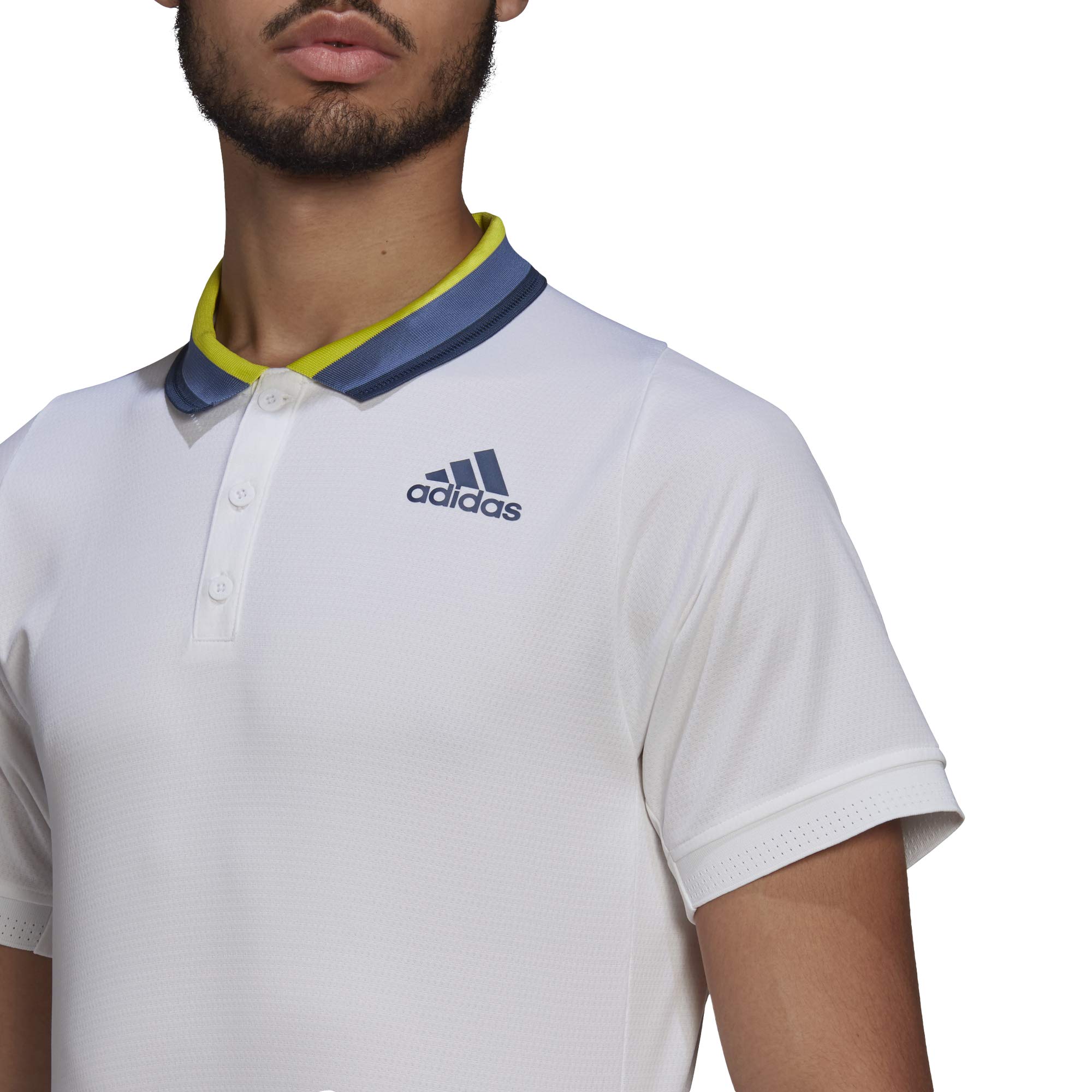 adidas,Mens,Freelift Heather PB Polo,White/Crew Navy,X-Large