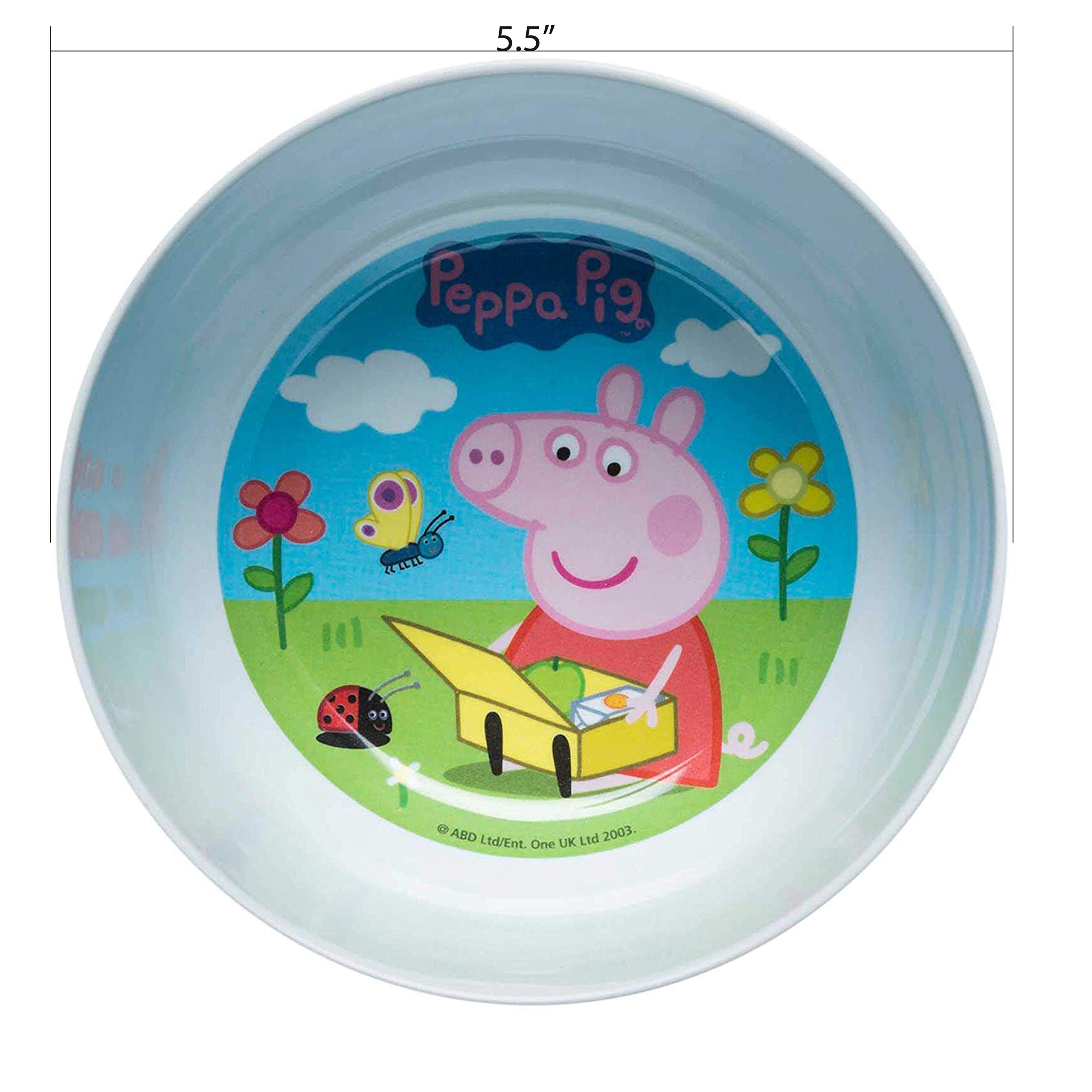 zak! 5-Piece Dinnerware Set, Peppa Pig - Durable Plastic & Stainless Steel - Includes Tumbler, 8-Inch Plate, 6-Inch Bowl, Fork & Spoon - Suitable for Kids Ages 3+
